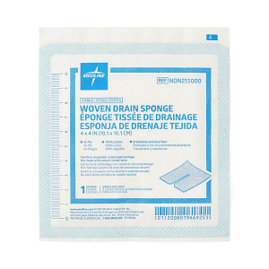 Medline Sterile 100% Cotton Fenestrated Trach Drain Sponges | Medline