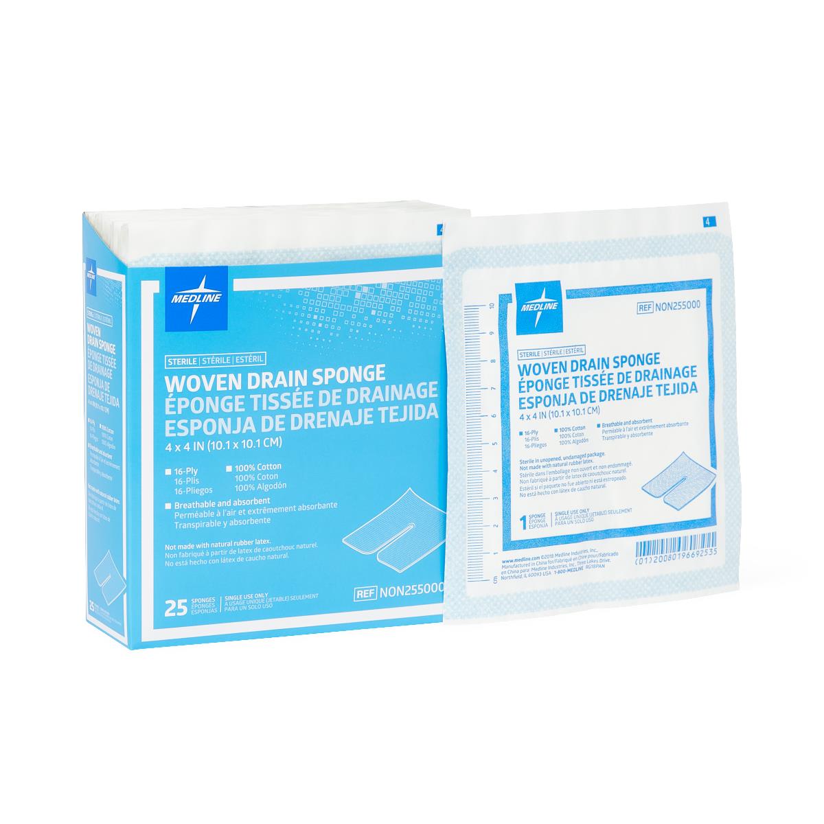 Medline Sterile 100% Cotton Fenestrated Trach Drain Sponges | Medline