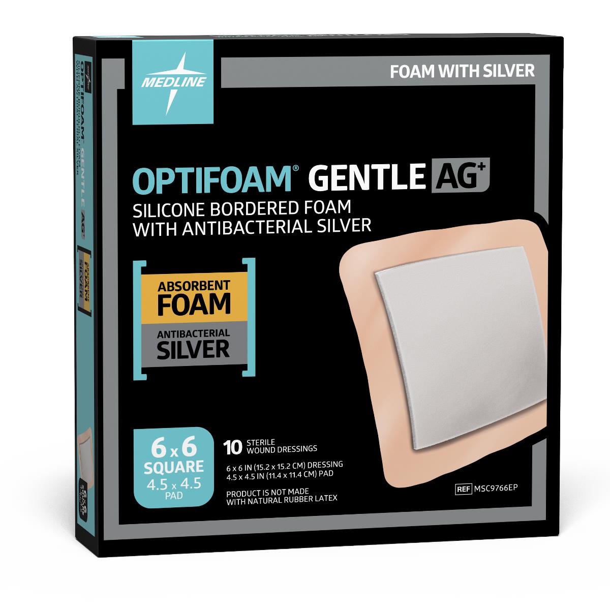 Optifoam Gentle Ag+ Foam Wound Dressings with Silicone Border | Medline