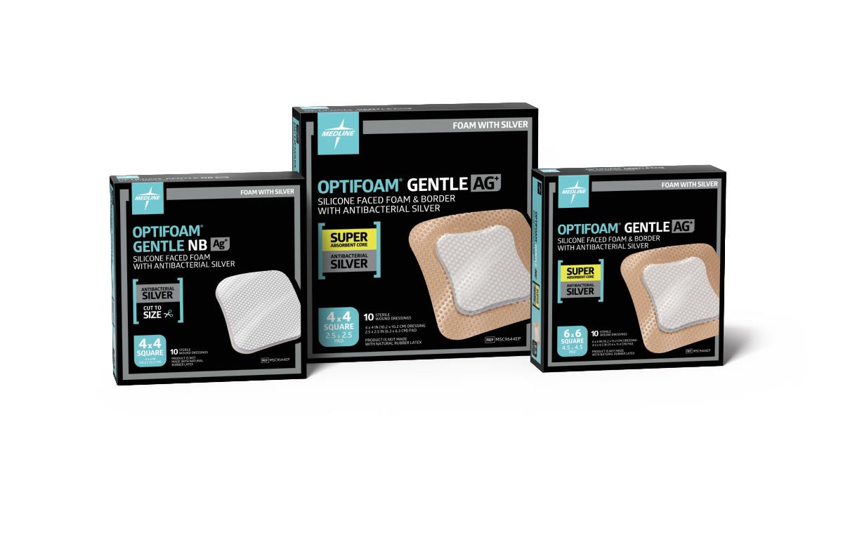 Optifoam Gentle Ag+ Silicone-Faced Foam Dressings | Medline