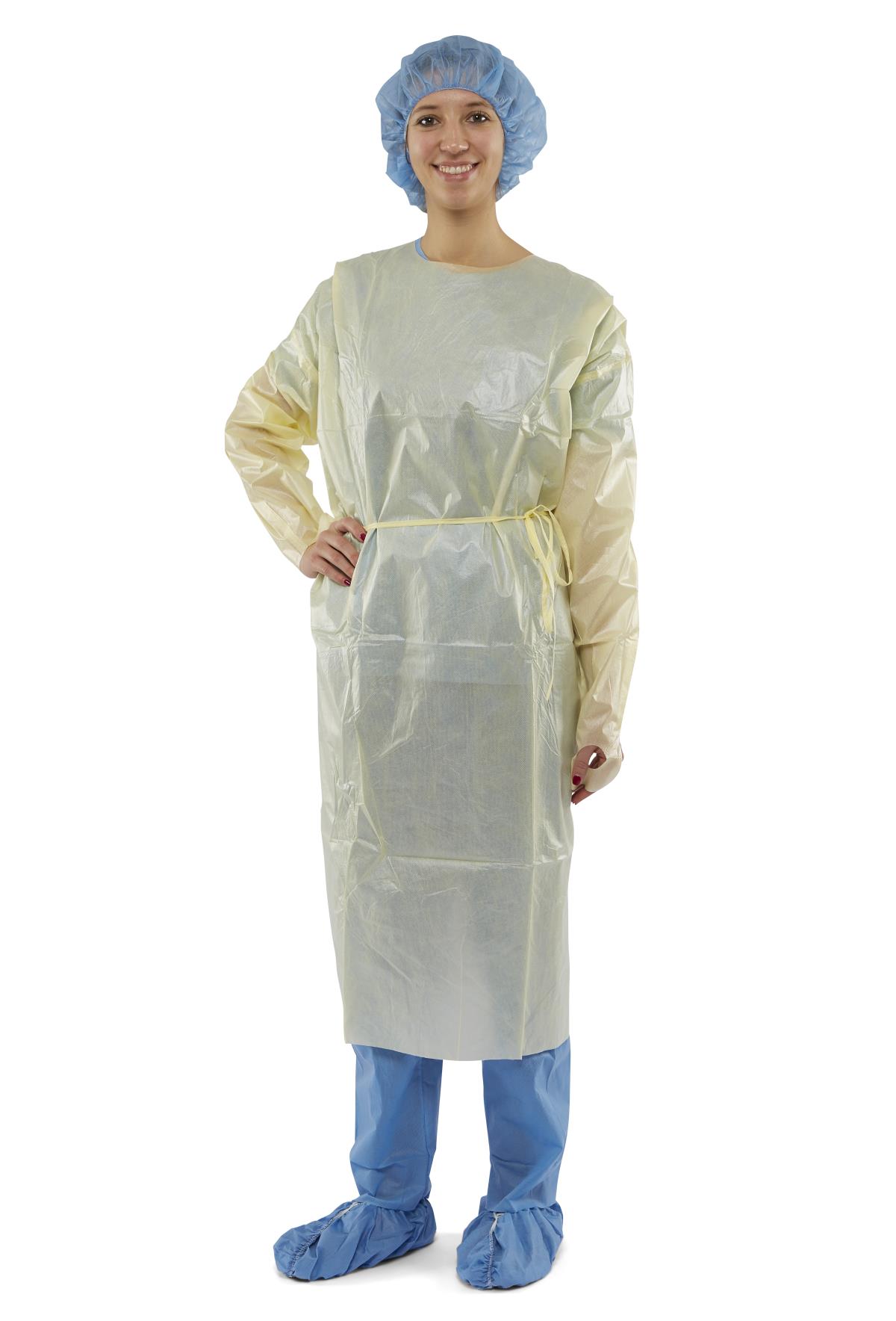 Medline Disposable AAMI Level 2 Poly-Coated Thumb Loop Isolation Gown ...