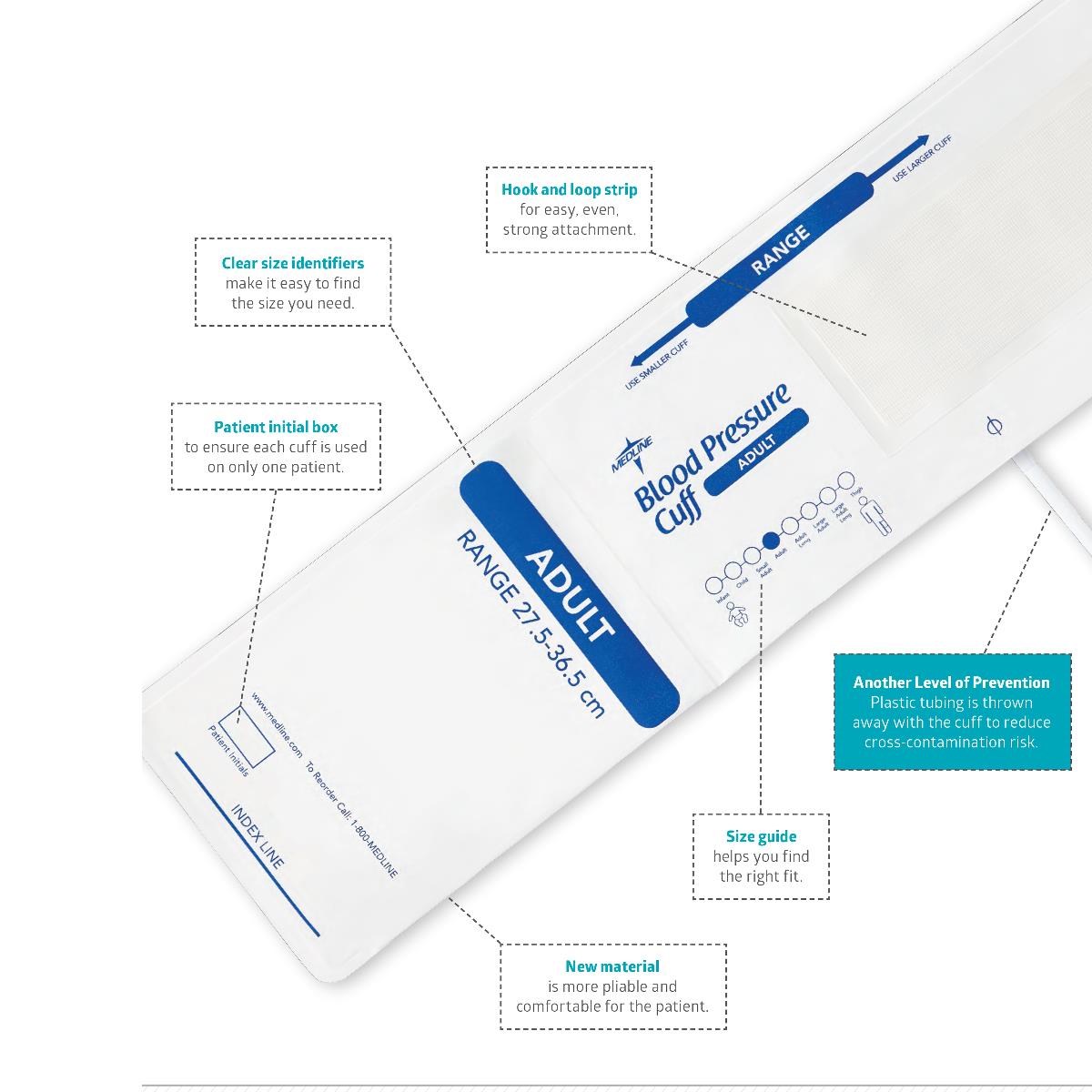 Medline Disposable 1-Tube BP Cuffs with Male Marquette Connector | Medline