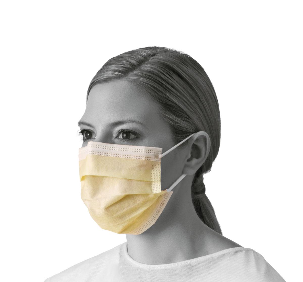 Medline ASTM Level 1 Yellow Procedure Face Mask with Ear Loops | Medline