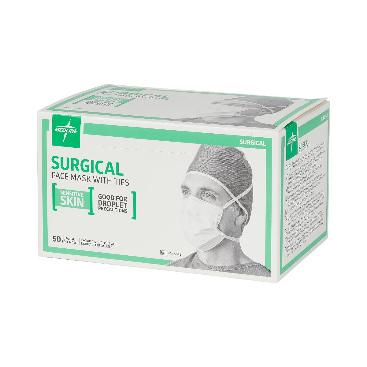 Medline ASTM Level 1 Sensitive Skin Surgical Face Masks with Ties | Medline