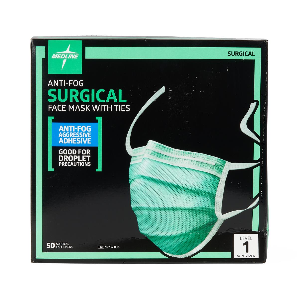 Medline ASTM Level 1 Surgical Face Mask with Anti-Fog and Ties | Medline