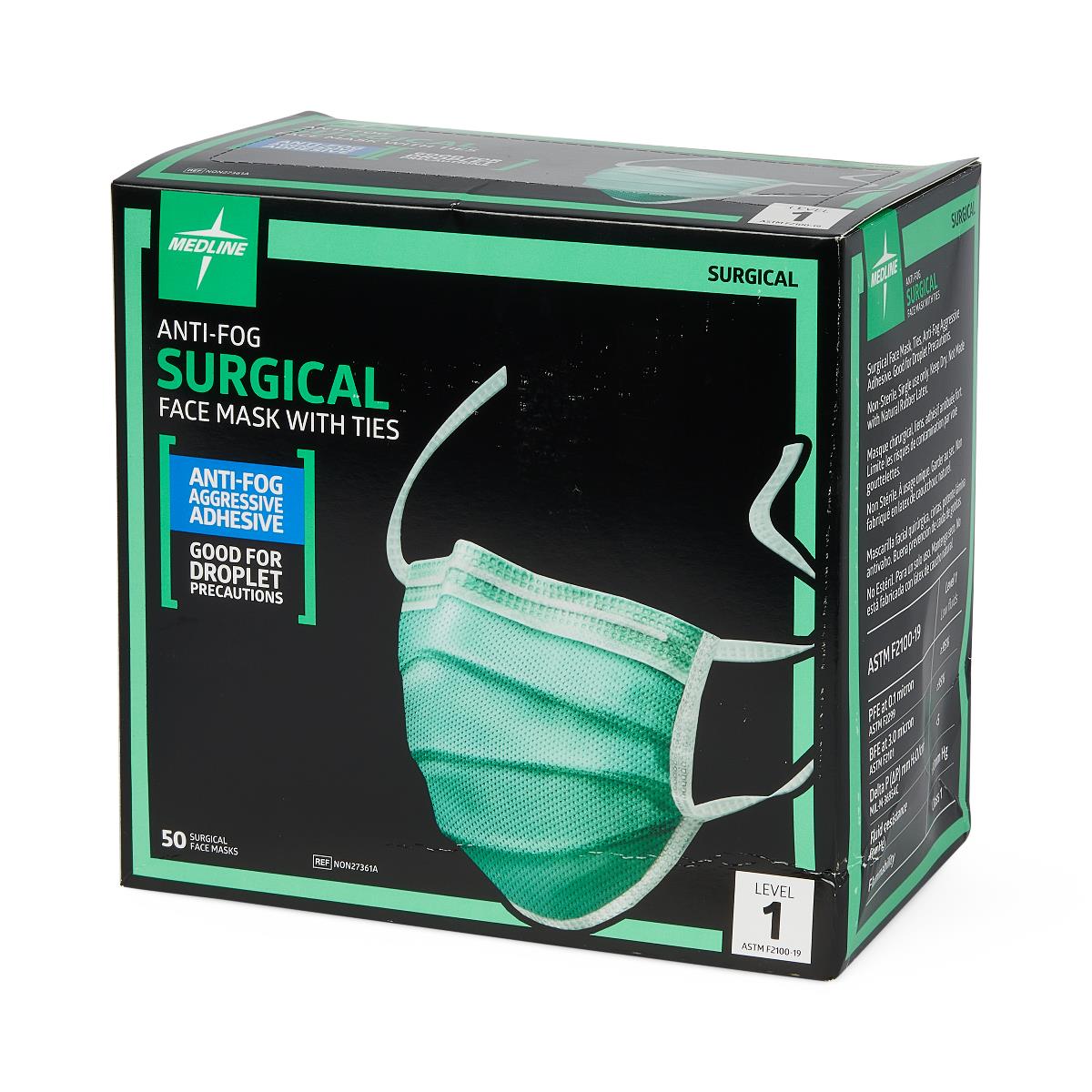 Medline ASTM Level 1 Surgical Face Mask with Anti-Fog and Ties | Medline