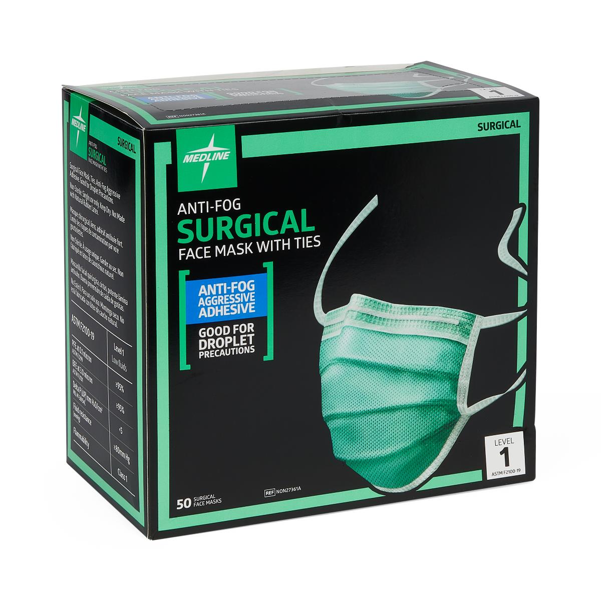 Medline ASTM Level 1 Surgical Face Mask with Anti-Fog and Ties | Medline