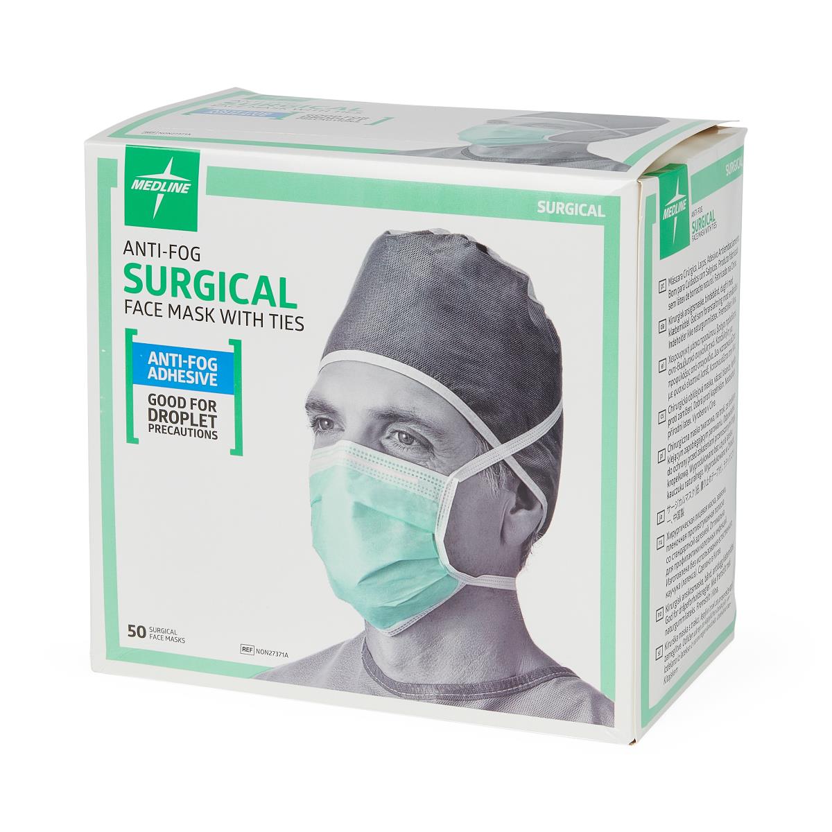 Medline ASTM Level 1 Surgical Face Mask with Anti-Fog and Ties | Medline