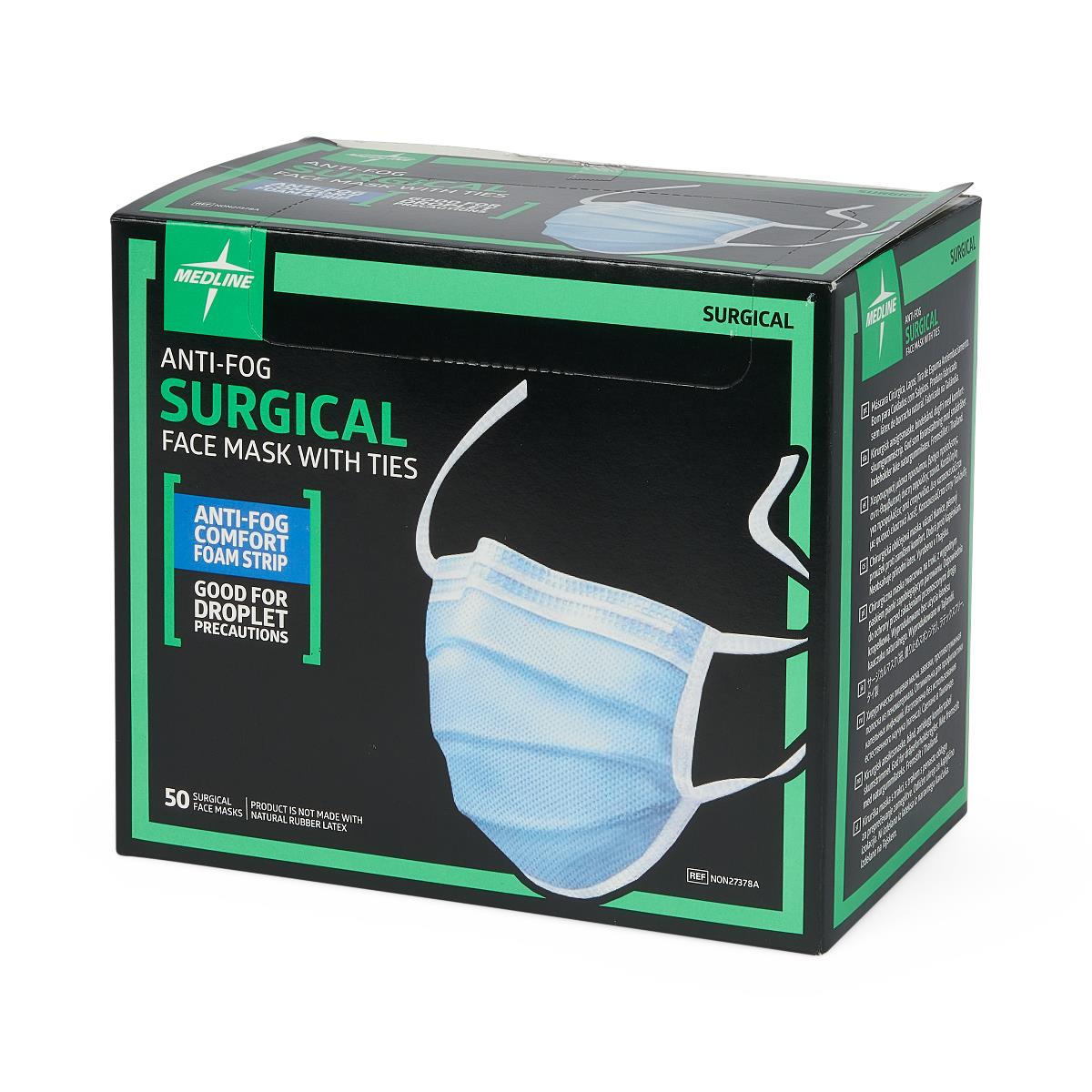 Medline ASTM Level 1 Surgical Face Mask with Anti-Fog and Ties | Medline