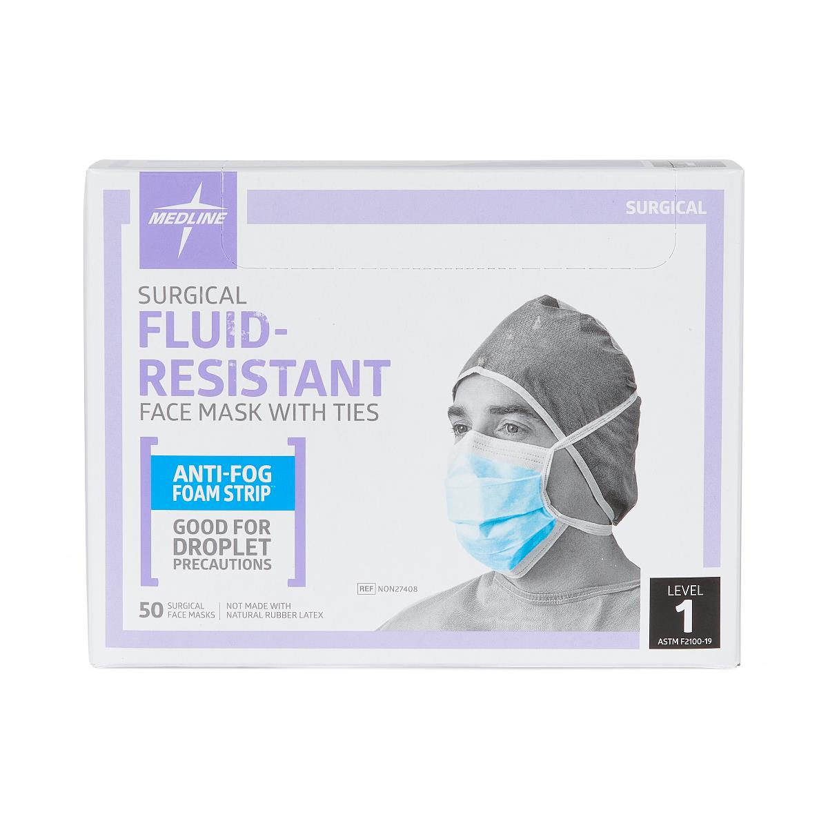 Medline ASTM L1 Surgical Face Mask with Anti-Fog Foam and Ties | Medline