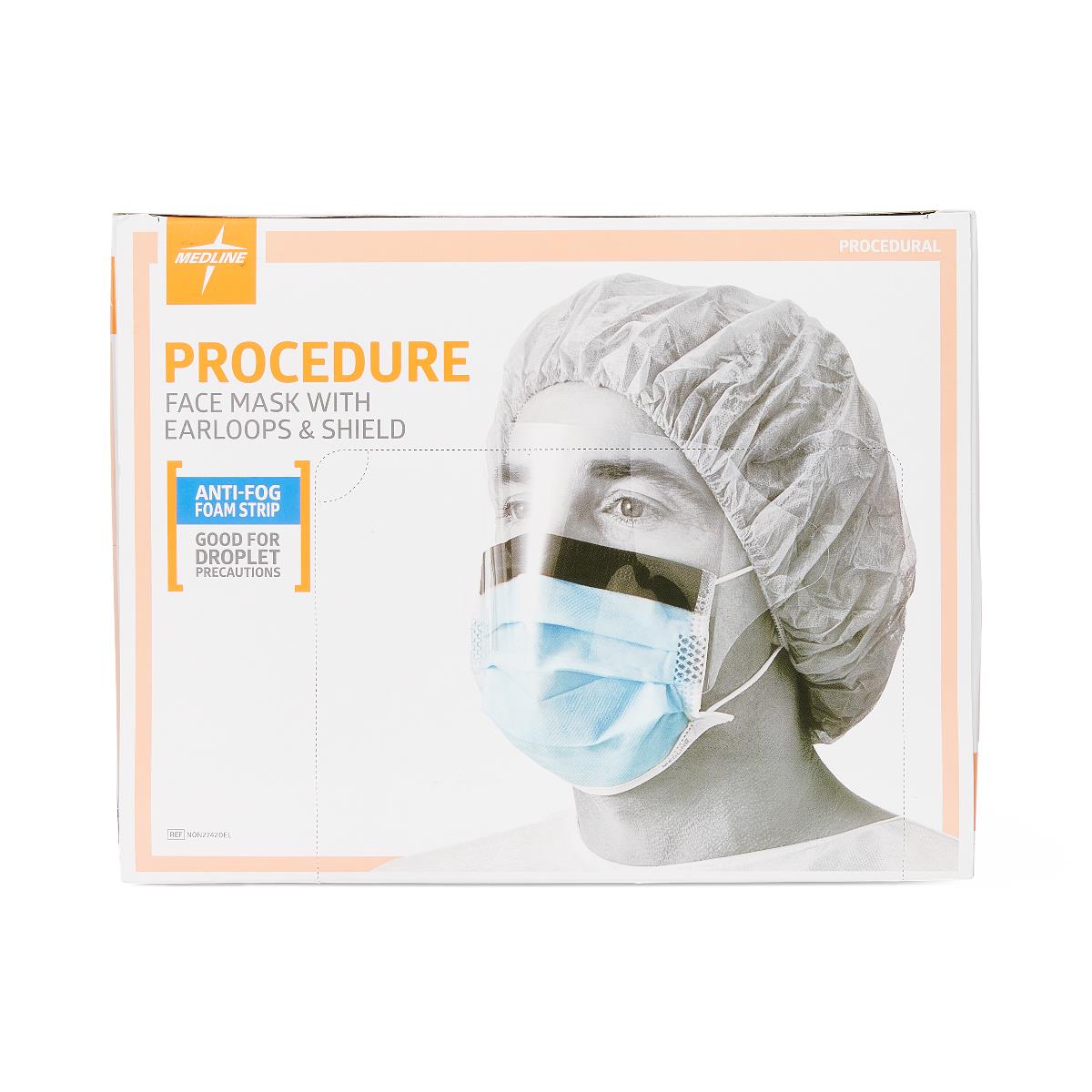 Medline ASTM Level 1 Procedure Face Mask with Anti-Fog Shield and Ear ...