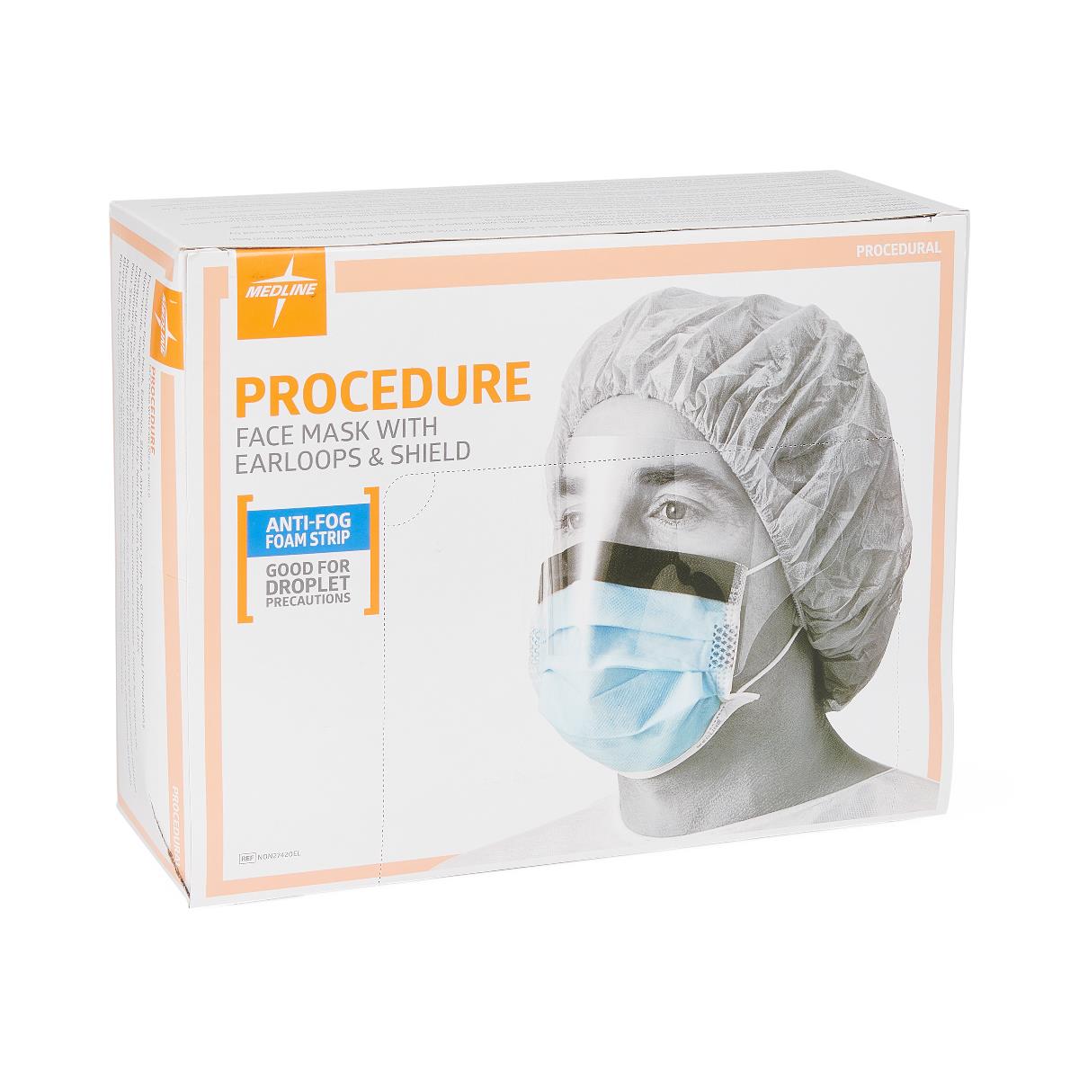 Medline ASTM Level 1 Procedure Face Mask with Anti-Fog Shield and Ear ...