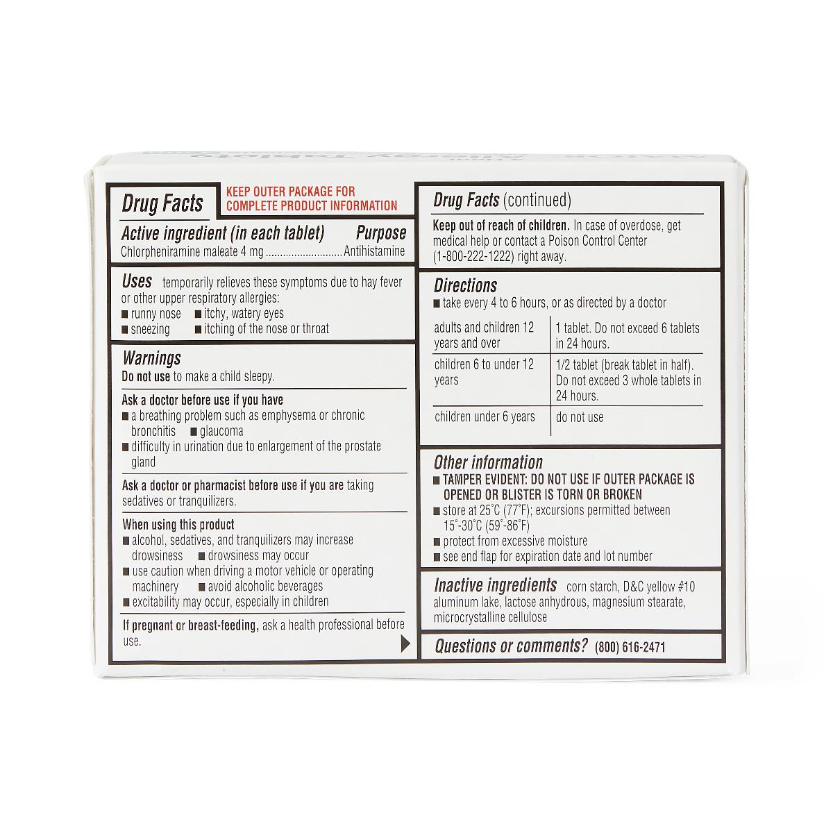 Chlorpheniramine Maleate Allergy Tablets | Medline