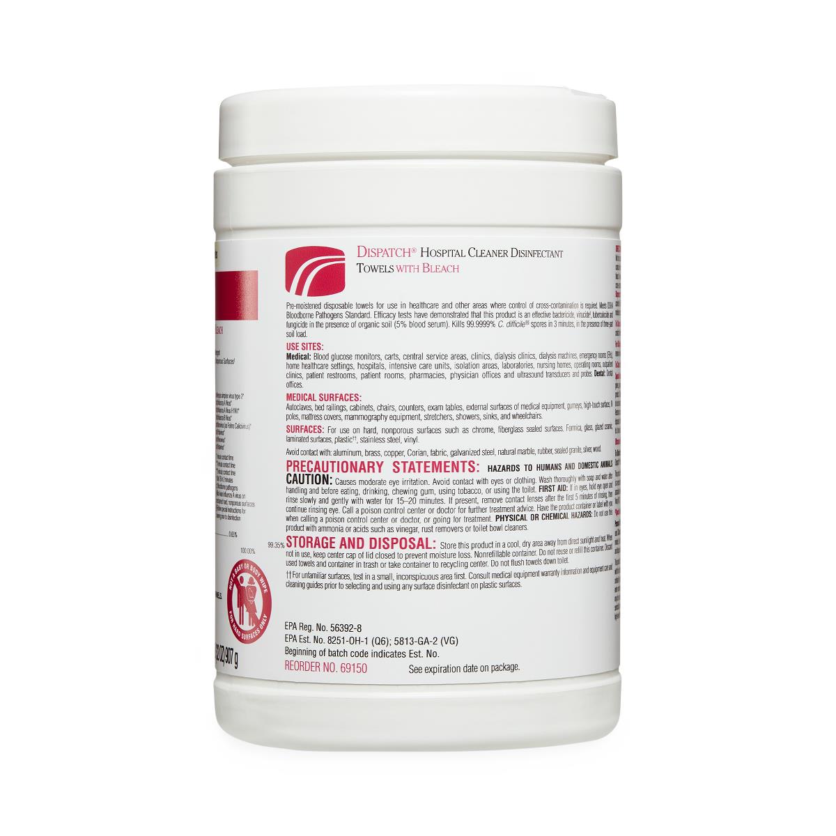 Dispatch® Hospital Cleaner Disinfectant Towels with Bleach | Medline