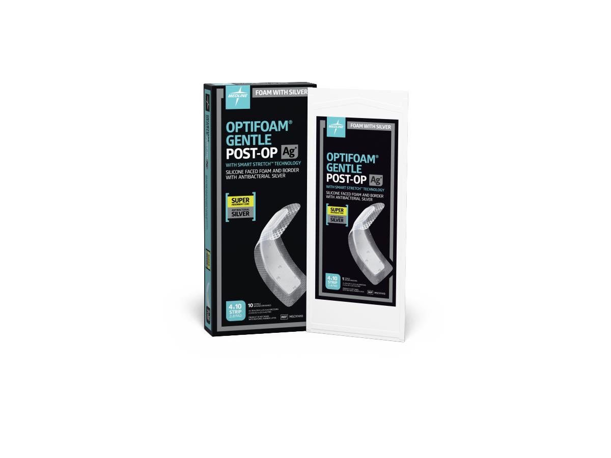 Optifoam Gentle Ag+ Silicone-Faced Foam Post-Op Wound Dressings | Medline