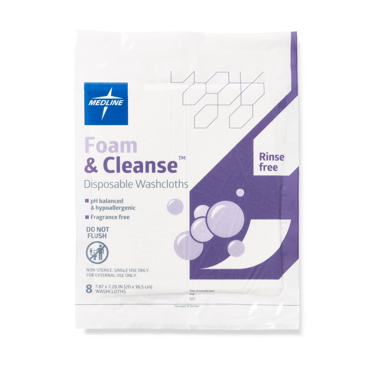 Foam and Cleanse Rinse-Free Disposable Washcloths | Medline