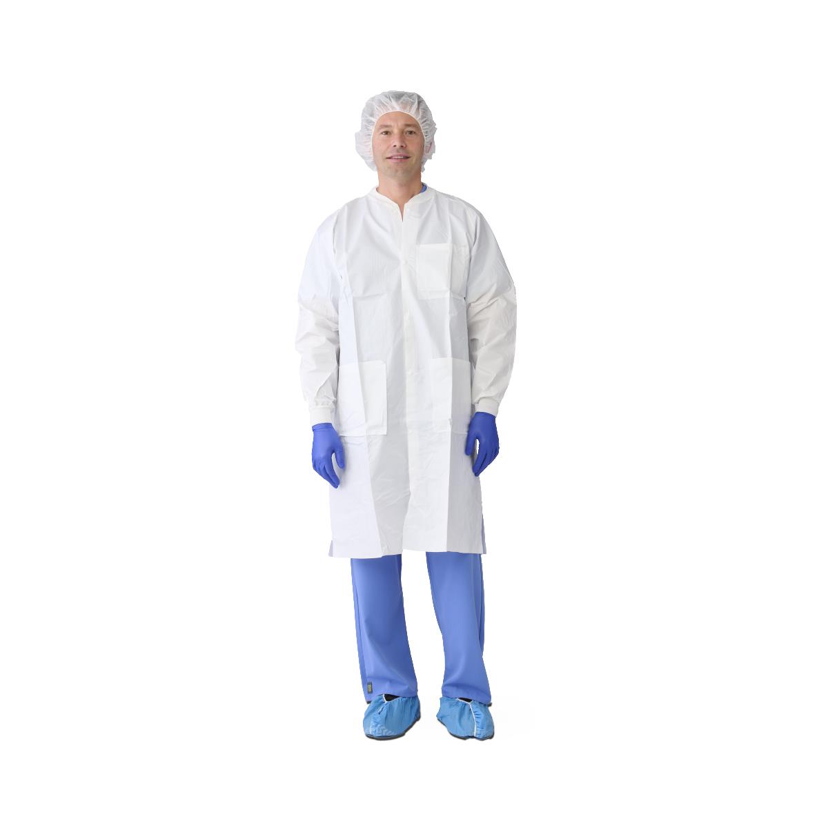 Medline Disposable Breathable Fluid-Resistant Snap Lab Coats | Medline