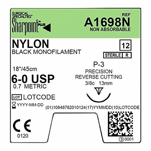 Nonabsorbable Blue Monofilament Reverse Cut Nylon Suture | Medline ...