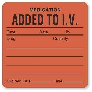 "Medication Added to IV" Labels | Medline
