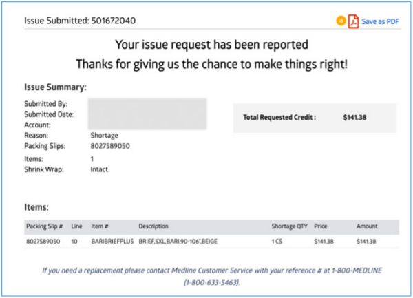 Create Returns/Report Issues - Medline