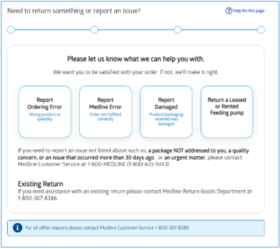 Create Returns/Report Issues - Medline