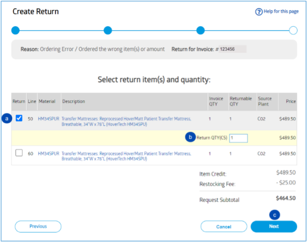 Create Returns/Report Issues - Medline